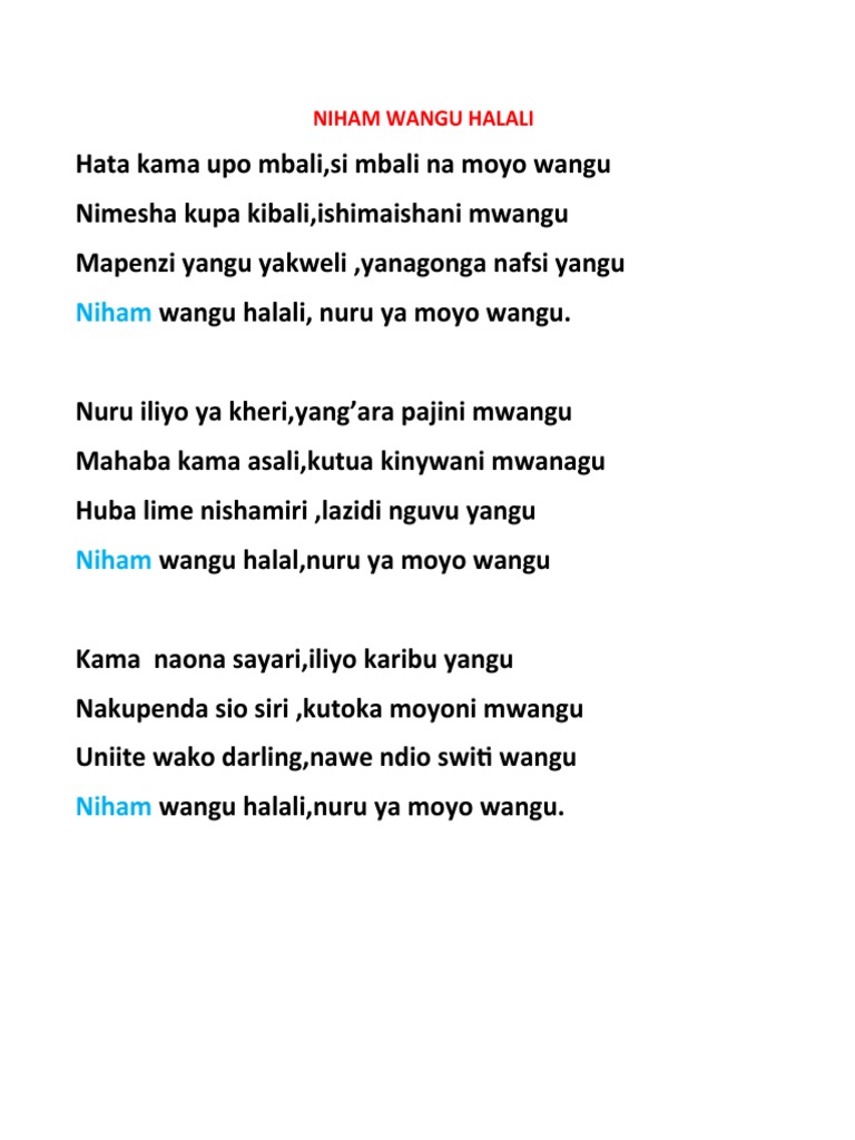 Niham Wangu Halali | PDF