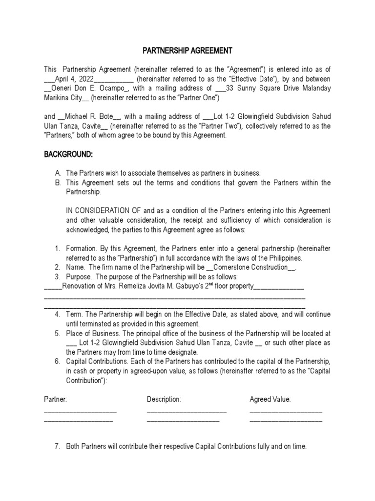 Partnership Agreement | Download Free PDF | Partnership | Audit