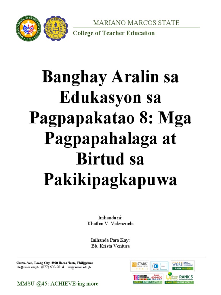 Mga Pagpapahalaga - Grade8 | PDF