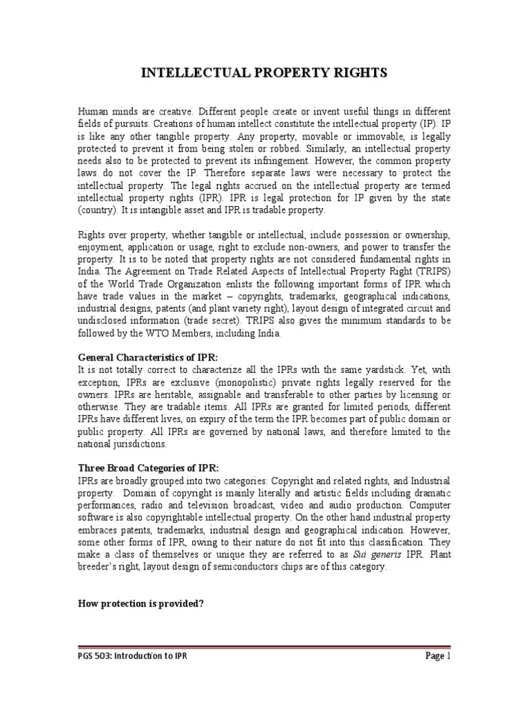 IPR Introduction | PDF | Intellectual Property | Patent