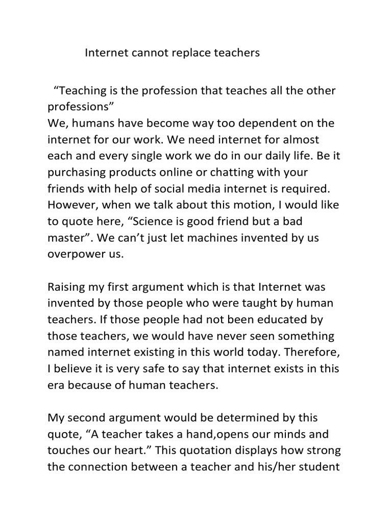 Internet Cannot Replace Teachers Debate | PDF