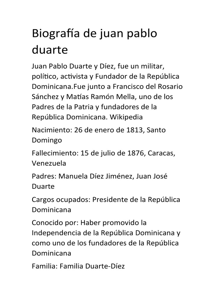 Biografía de Juan Pablo Duarte | PDF