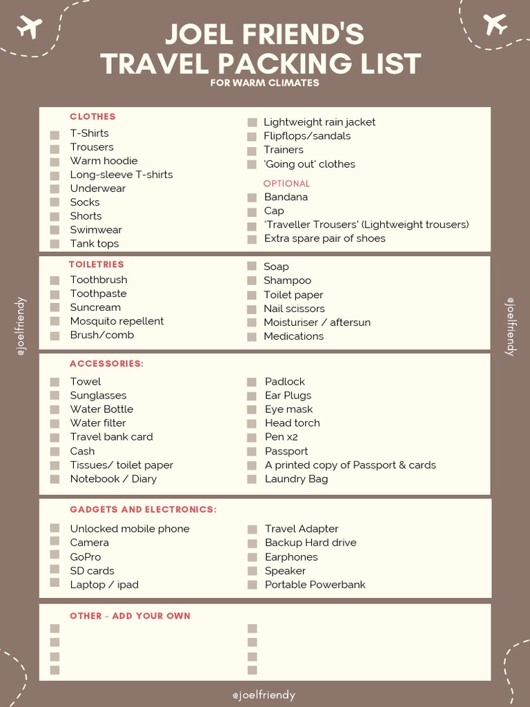 Joel Friend's Packing List | PDF