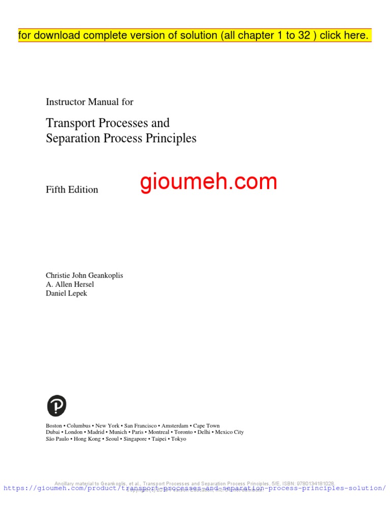 Transport Processes and Separation Process Principles Geankoplis 5th ...