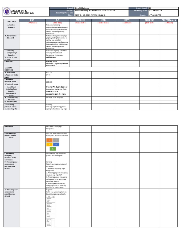 DLL - All Subjects 2 - Q4 - W2 - D5 | PDF