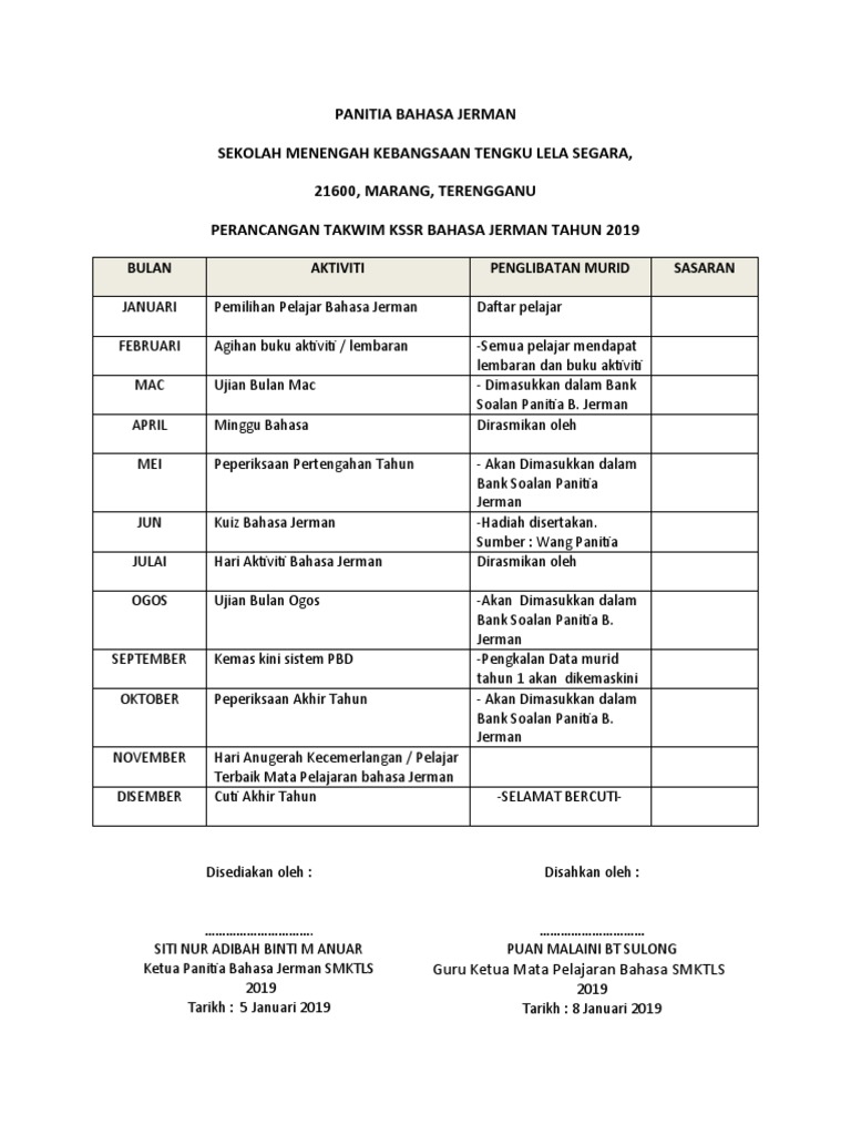Takwim Perancangan Tahunan | PDF