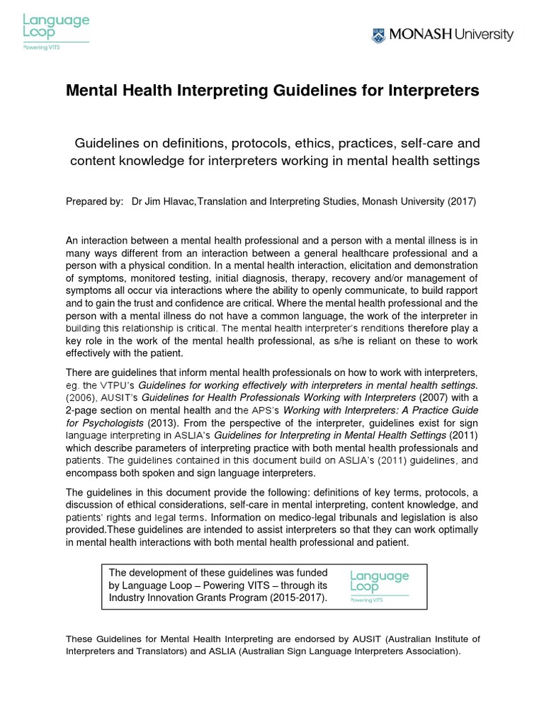 Mental Health Interpreting Guidelines Fo | PDF