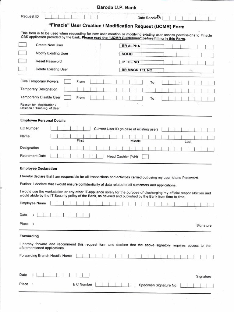 Finacle User Access Request Form | PDF