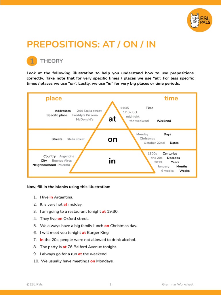 TV A1 A2 Prepositions at On in | PDF