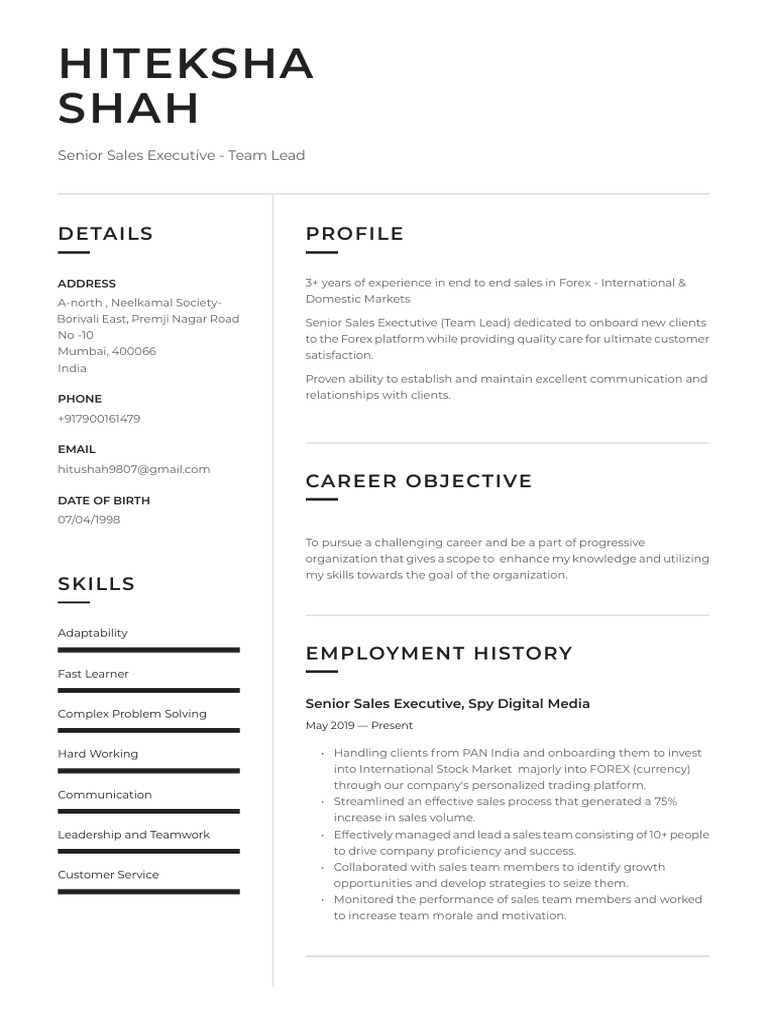 Hiteksha Shah Updated Cv2023) | PDF | Sales | Communication