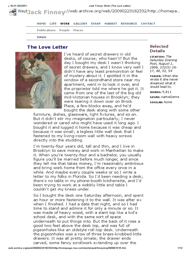 Jack Finney - Work (The Love Letter) | PDF
