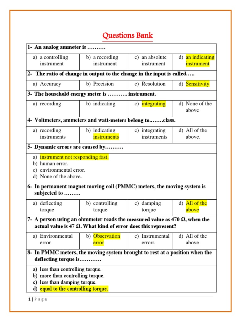 Questions Bank - Measurements | PDF | Electronics | Equipment