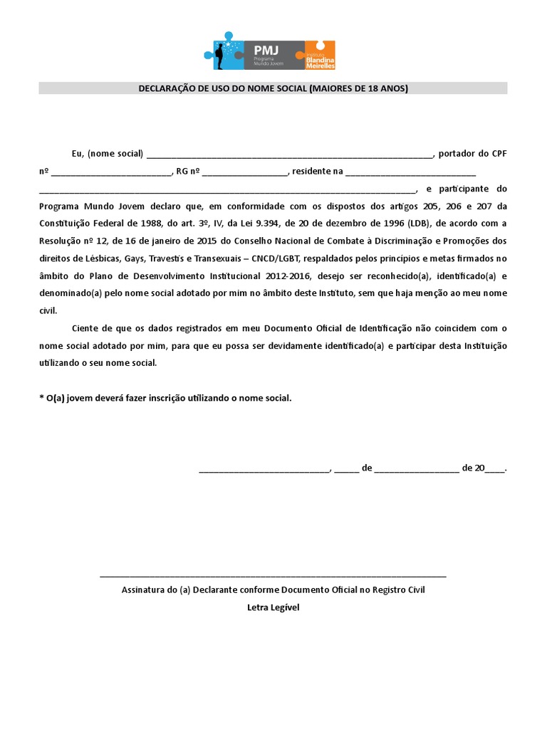 Declaração de Uso Do Nome Social | PDF
