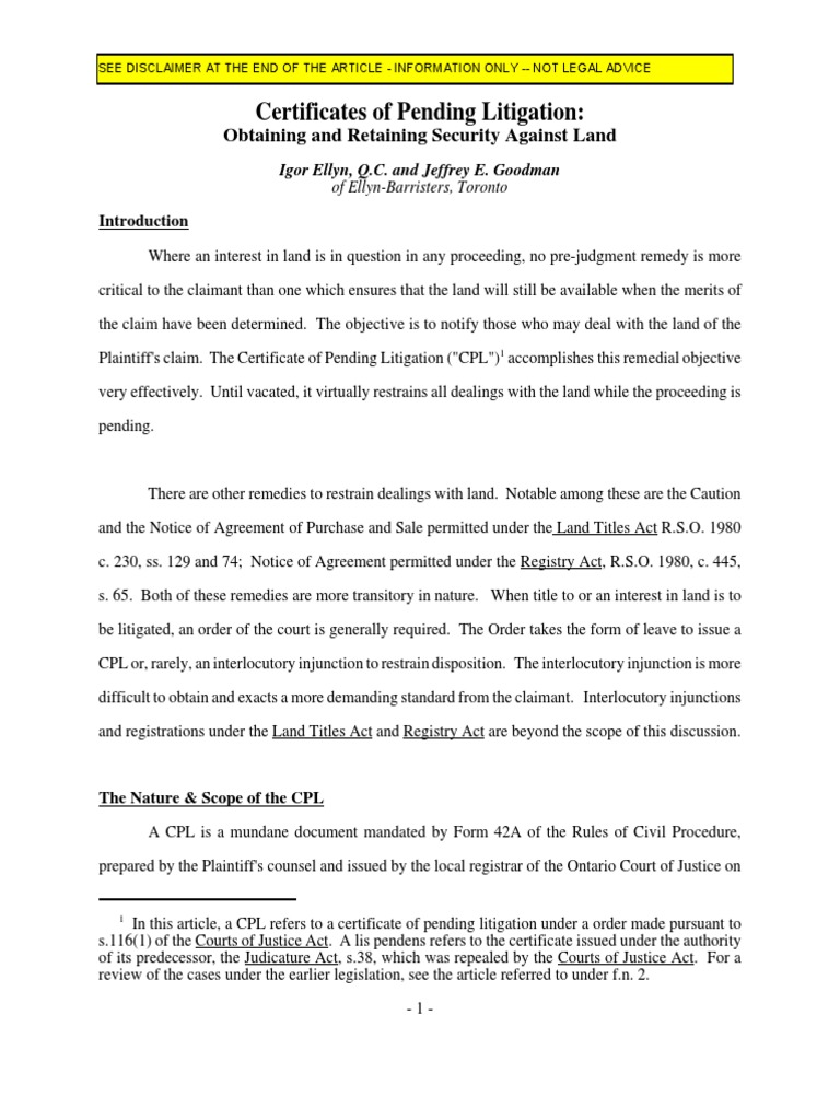 Understanding Certificates of Pending Litigation | PDF | Lawsuit ...