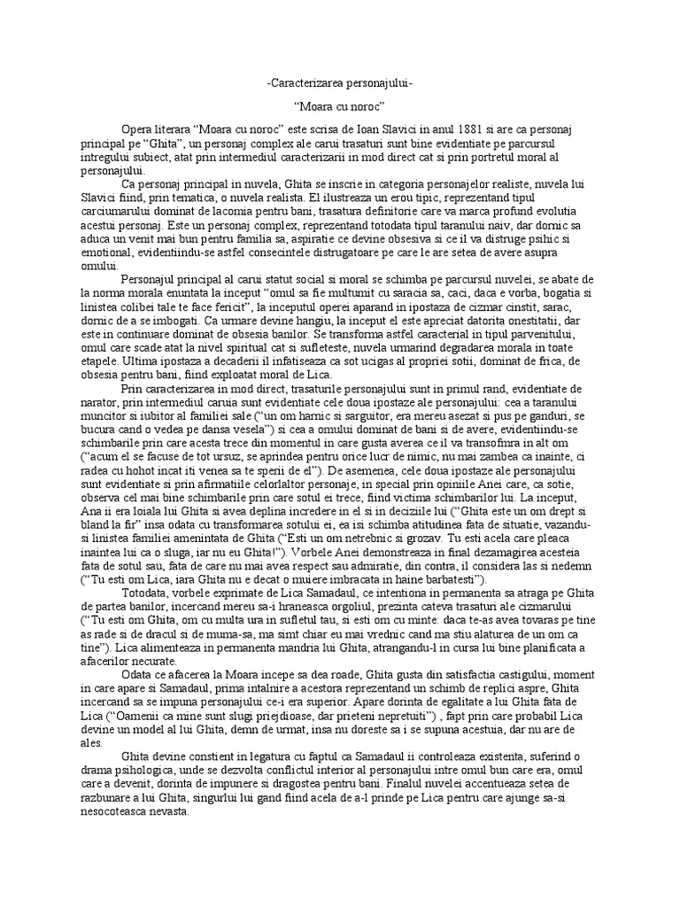 Caracterizare Ghita MCN | PDF