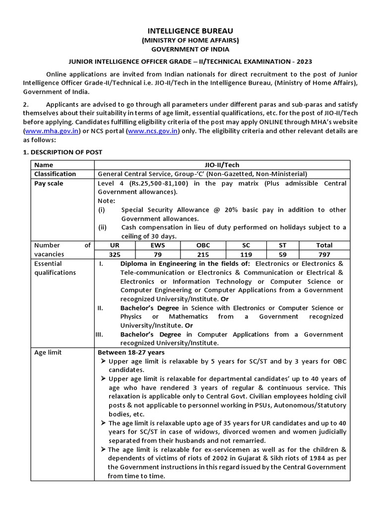 Intelligence Bureau: WWW - Mha.gov - in WWW - Ncs.gov - in | PDF ...