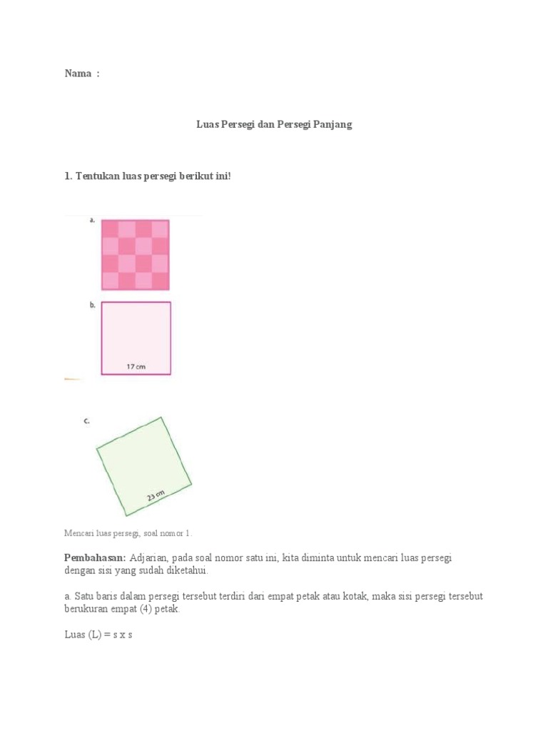 Soal Matematika Luas Persegi Dan Persegi Panjang | PDF