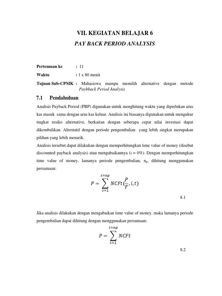 7.payback Period Analysis | PDF | Pengelolaan Keuangan & Uang | Metode ...