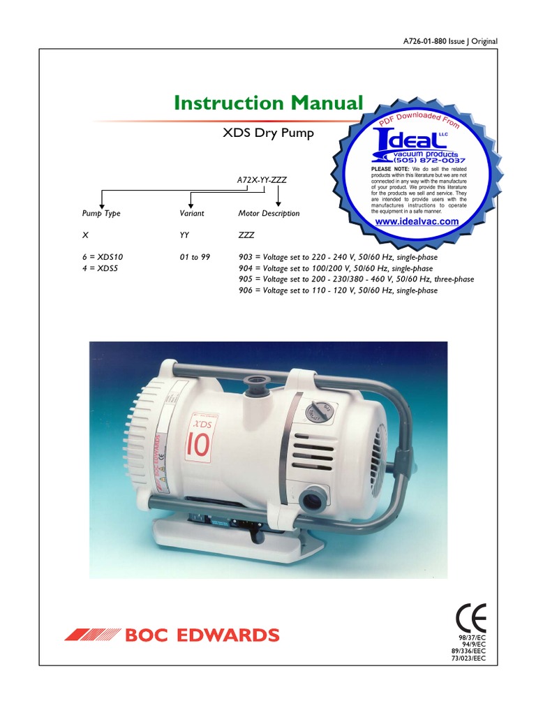 Edwards XDS10 XDS5 Dry Scroll Vacuum Pump Users Manual | PDF | Pump ...