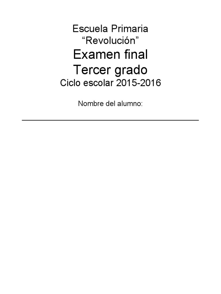 Examen Final Tercer Grado | PDF