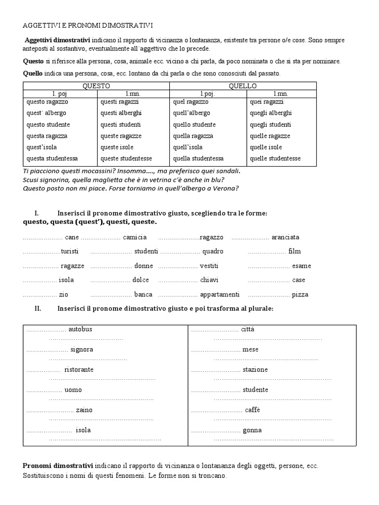 Aggettivi Dimostrativi | PDF
