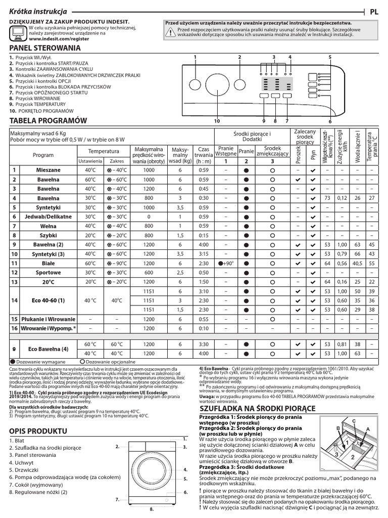 Instrukcja Obslugi INDESIT MTWSA61252WPL | PDF