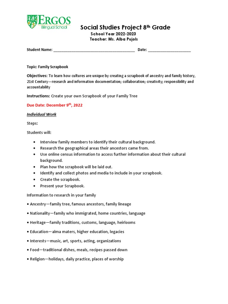 2nd Quarter 8th Grade Social Studies Project Rubric - 2022-23 | PDF ...