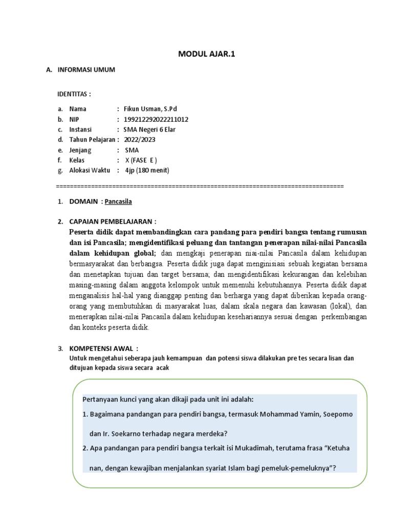 Modul Ajar PPKN Fikun Usman | PDF