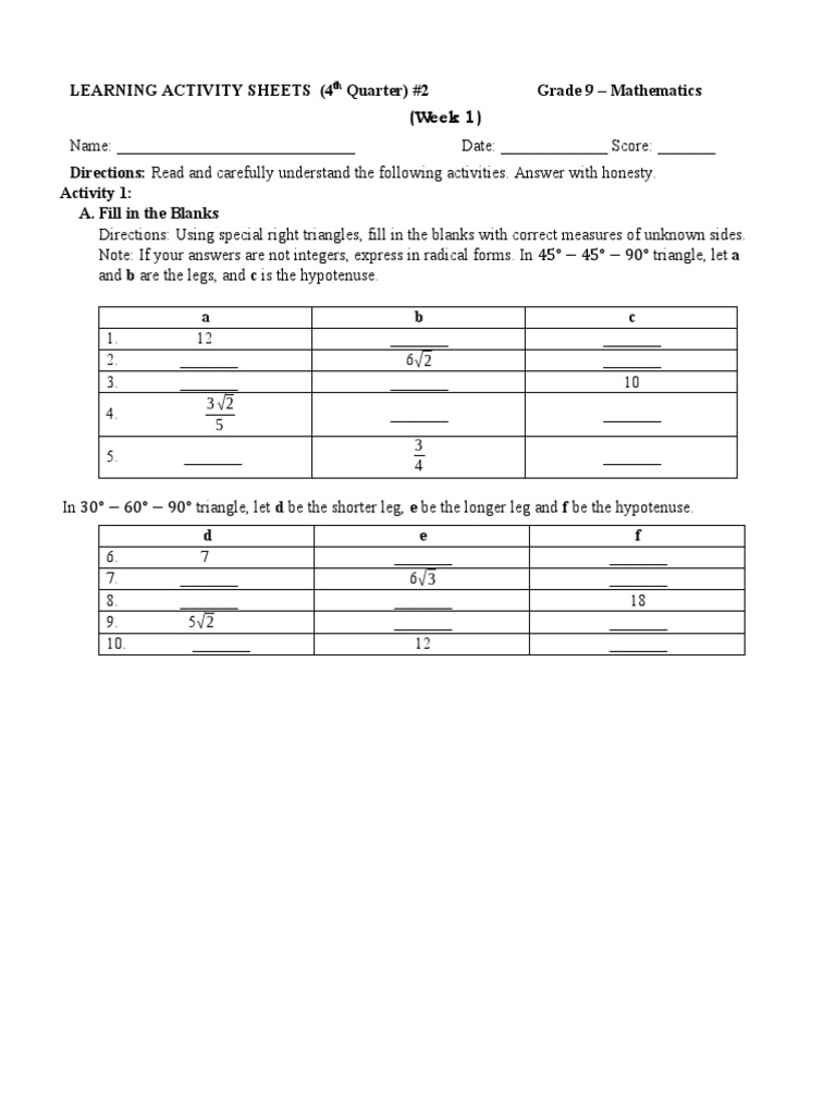 Q4 G9 Las2 W1 | PDF | Mathematics | Elementary Geometry