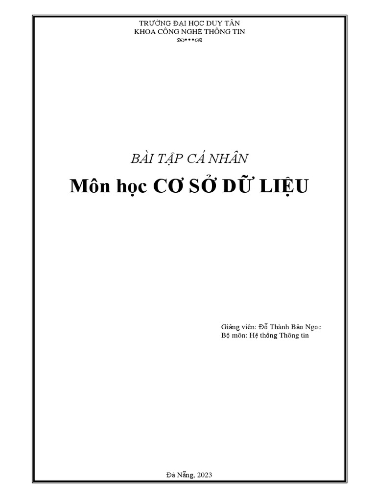 BT Ca Nhan CSDL 1 | PDF