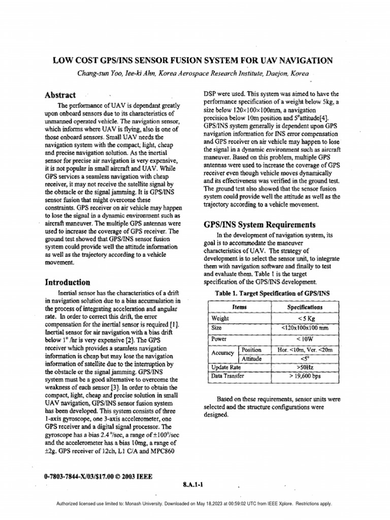 Low Cost GPS INS Sensor Fusion System For UAV Navigation | PDF ...