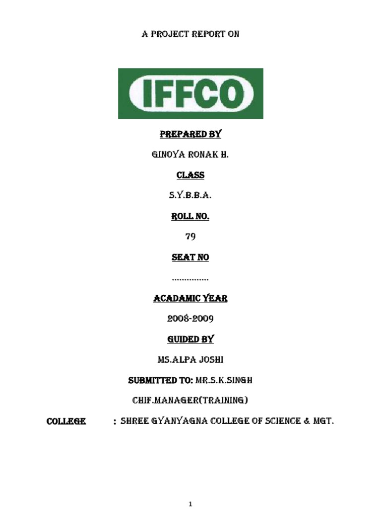 IFFCO BBA MBA Project Report | PDF | Fertilizer | Employment