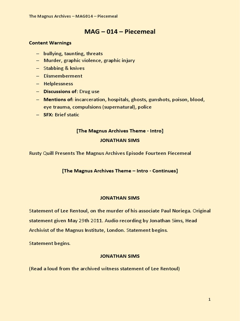 MAG 014 - Piecemeal - Transcript Re-Formatted Template | PDF
