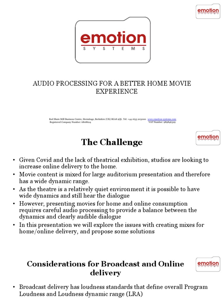 Audio Processing For A Better Home Movie Experience | PDF