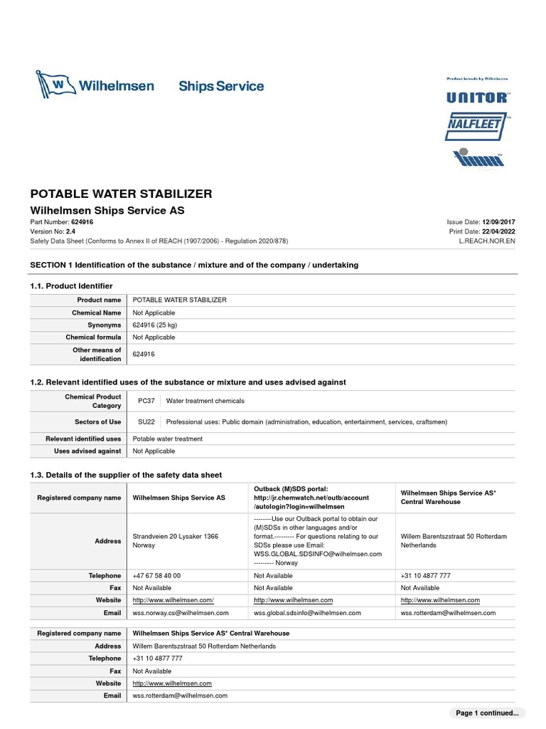 Potable Water Stab 25 KG | PDF | Dangerous Goods | Toxicity