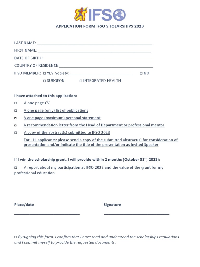 Application Form Ifso Scholarships 2023 New | PDF