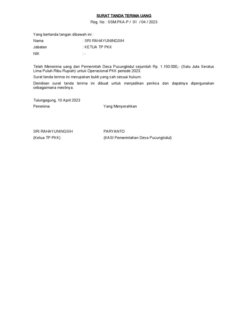 Surat Tanda Terima Uang | PDF