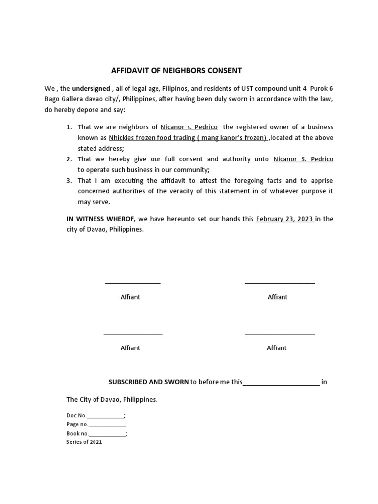 AFFIDAVIT OF NEIGHBORS CONSENT | PDF