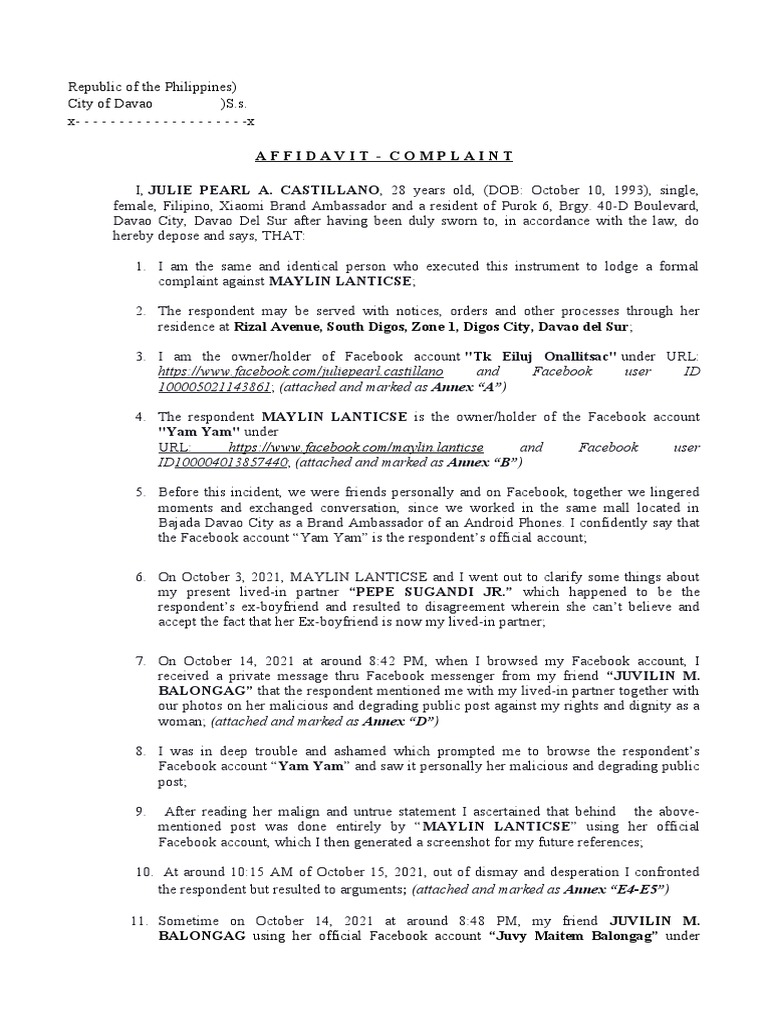 Affidavit-of-Complaint-PEARL | PDF | Facebook | Affidavit