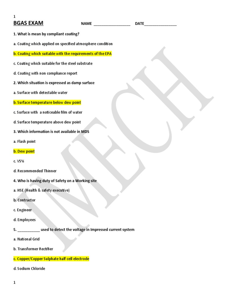 Bgas 100 Questions Pdf Paint Epoxy