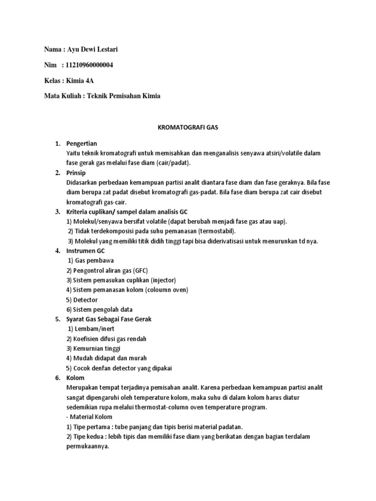 Ayu Dewi Lestari - 11210960000004 - Kromatografi Gas | PDF