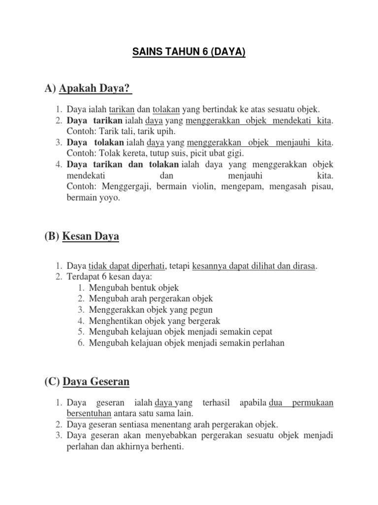 Nota Sains Tahun 6 (Daya) PDF | PDF