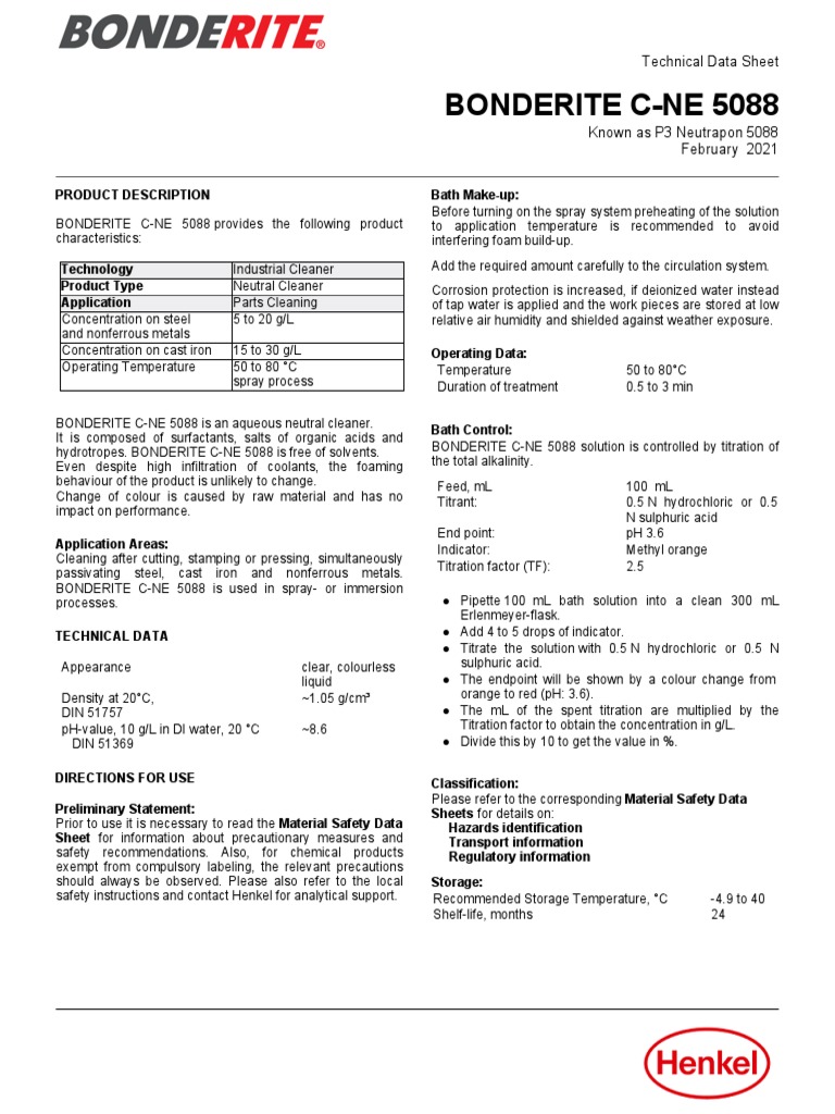 Bonderite C-NE 5088 | PDF | Titration | Chemistry