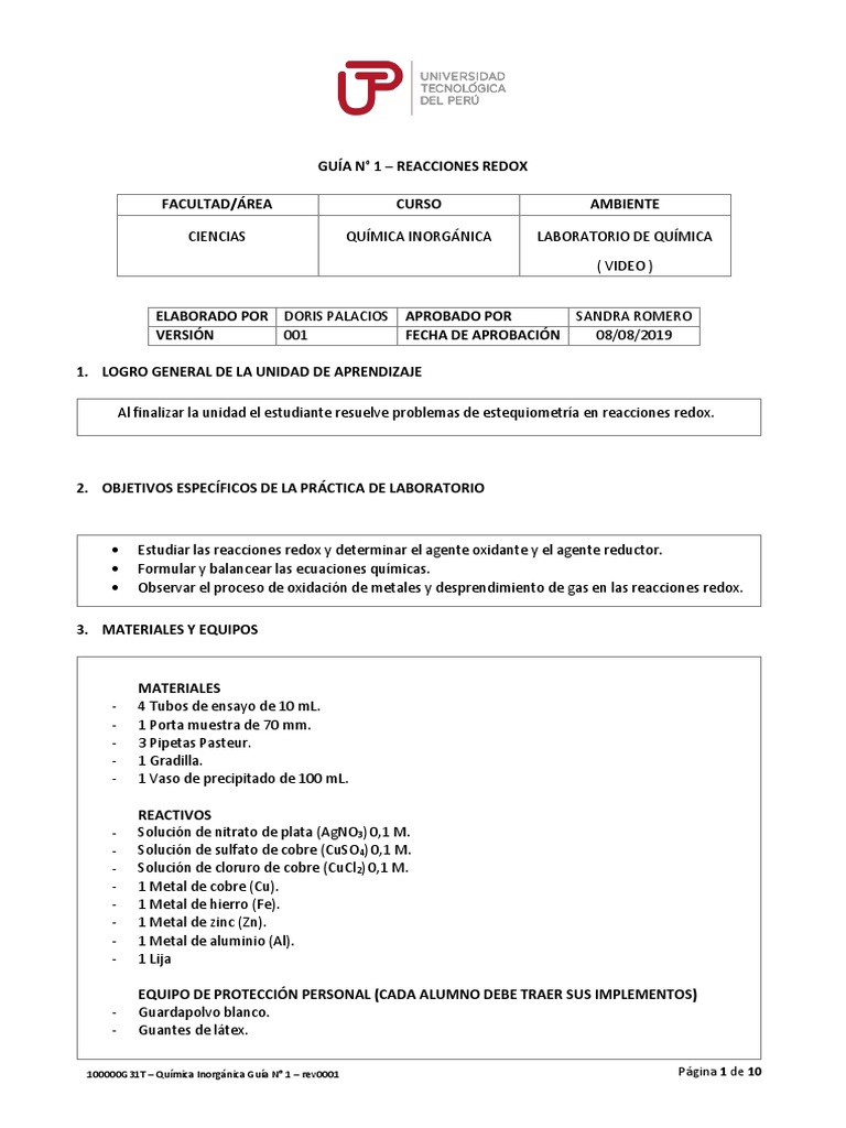 Guia N°1 Reacciones Redox 1 Terminado Pdf Redox Compuesto