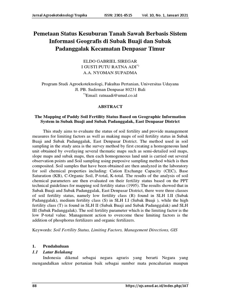 Pemetaan Status Kesuburan Tanah Sawah Berbasis Sistem Informasi Geografis Di Subak Buaji Dan ...