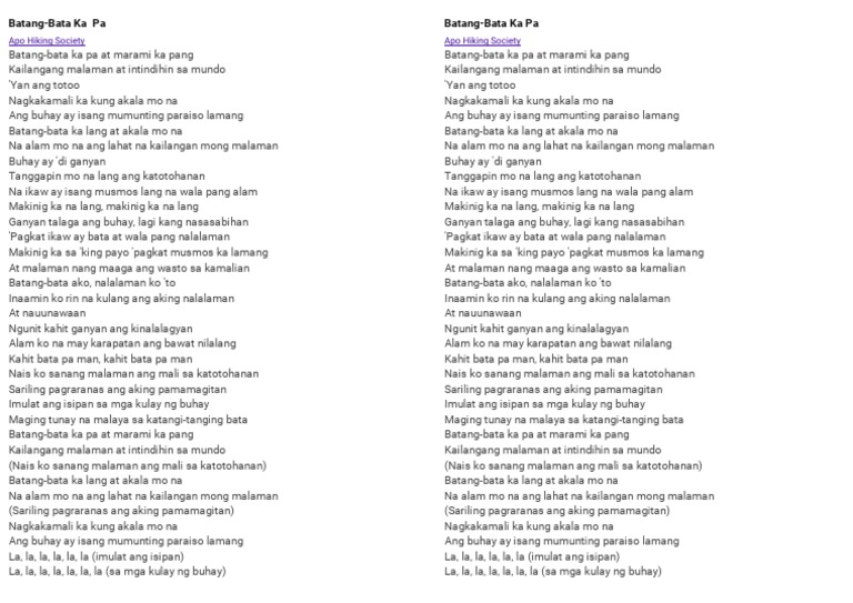 Batang Bata Ka Pa Lyrics | PDF