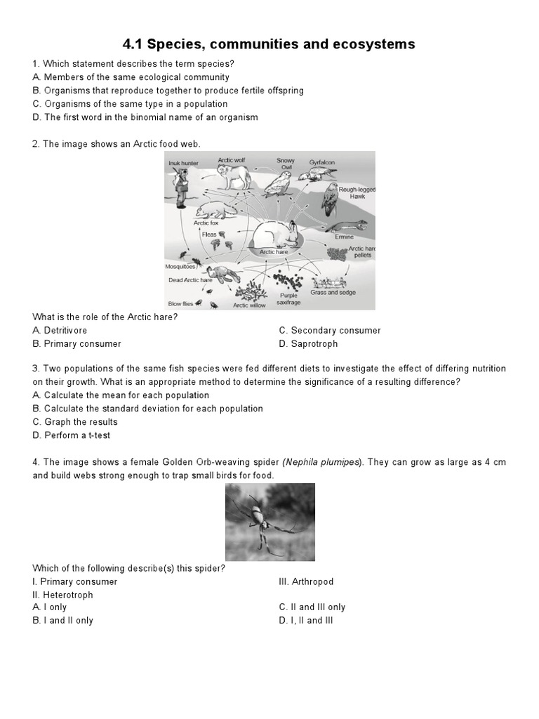 4.1 Species, Communities and Ecosystems Practice | PDF | Food Web ...