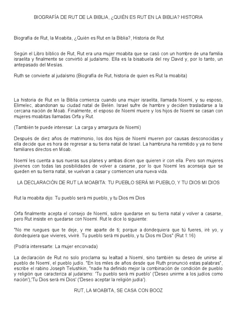 Biografía de Rut de La Biblia | PDF | Noemí (figura bíblica) | Libro de rut