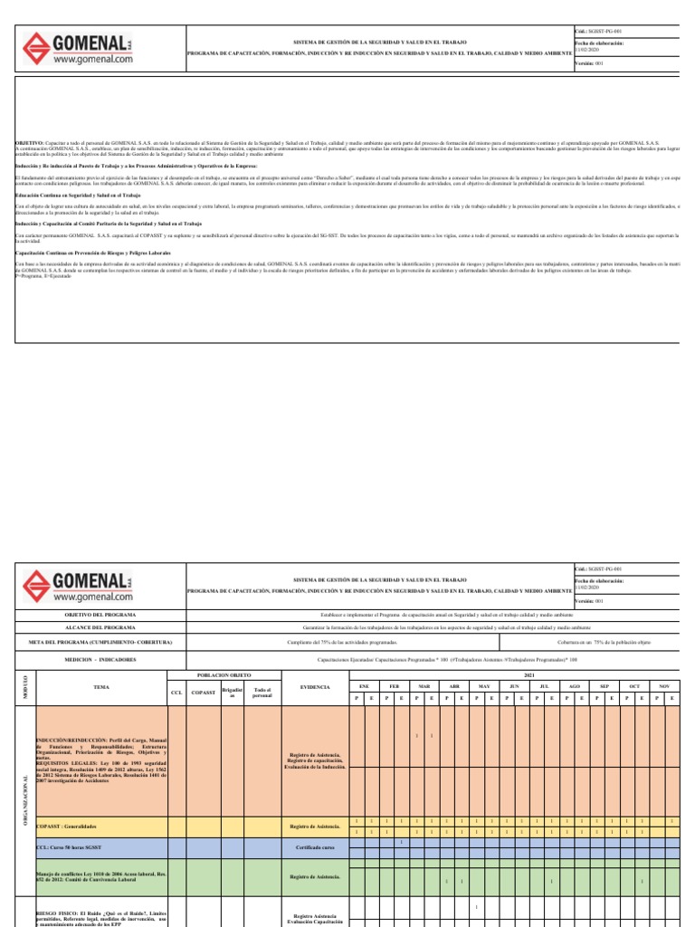 Programa de Capacitacion | PDF | Riesgo | Seguridad y salud ocupacional
