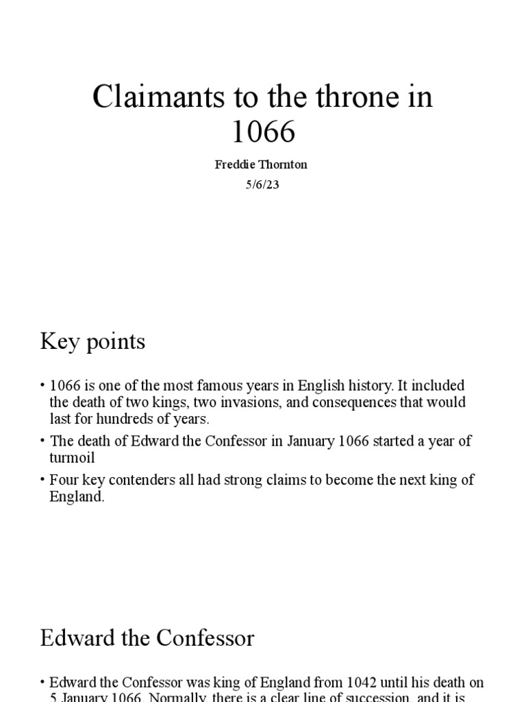 Claimants To The Throne in 1066 | PDF | Medieval England | Anglo Saxon England